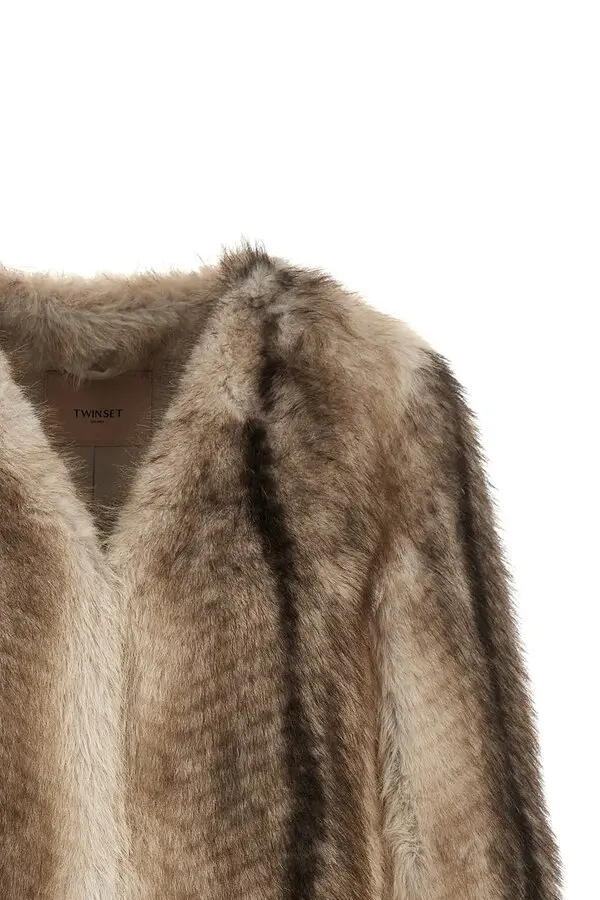 TWINSET V-neck Striped Fur Garment