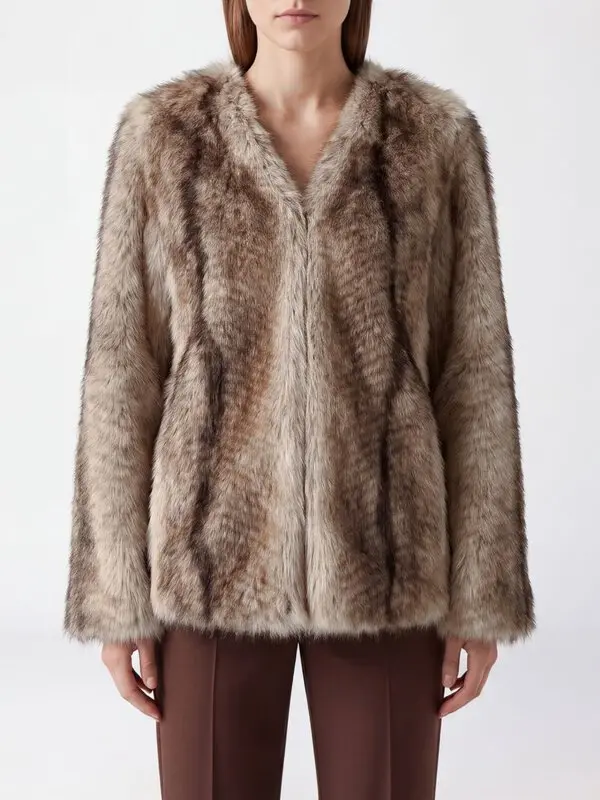 TWINSET Striped Faux Fur Cape