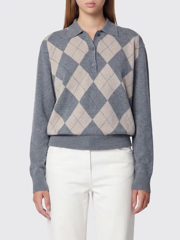 RÓHE Ballantyne Argyle Ribbed Polo Top - Black