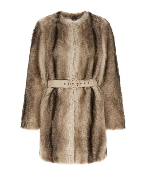 TWINSET Belted Faux Fur Coat - No