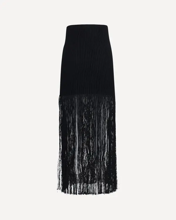 Alaïa Ribbed Knit Fringe Pencil Skirt