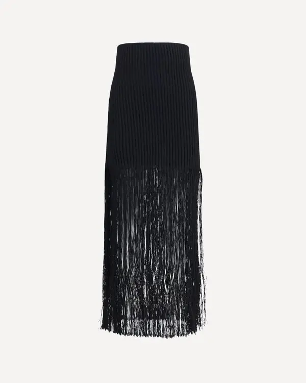 Alaïa Ribbed Knit Fringe Pencil Skirt - Black