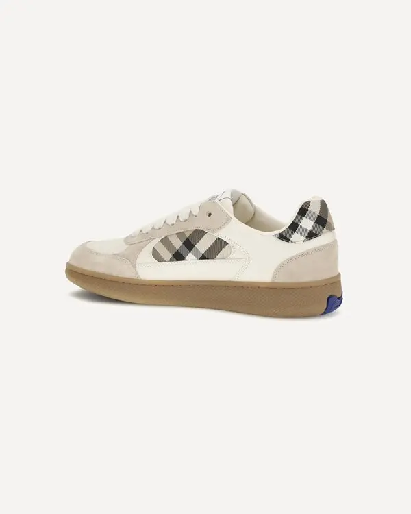Burberry Terrace Leather And Check Sneakers - Beige