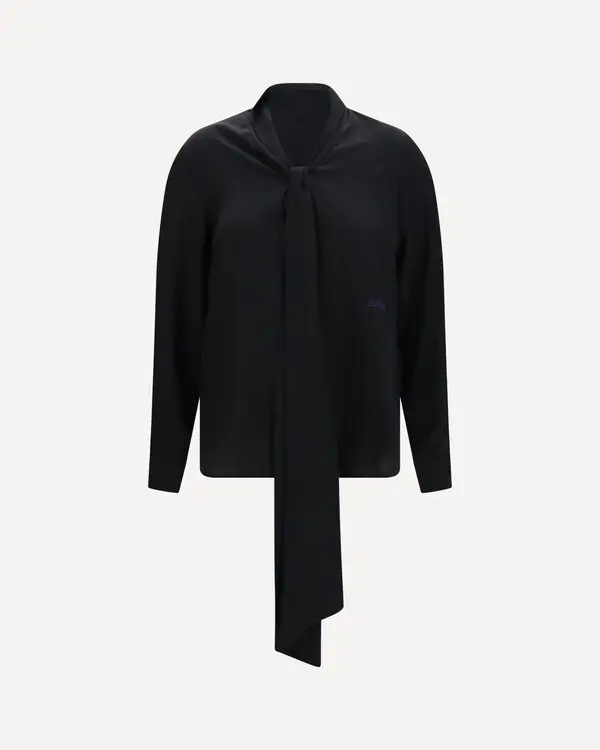 Burberry Silk Blouse With Embroidered Logo And Scarf Detail