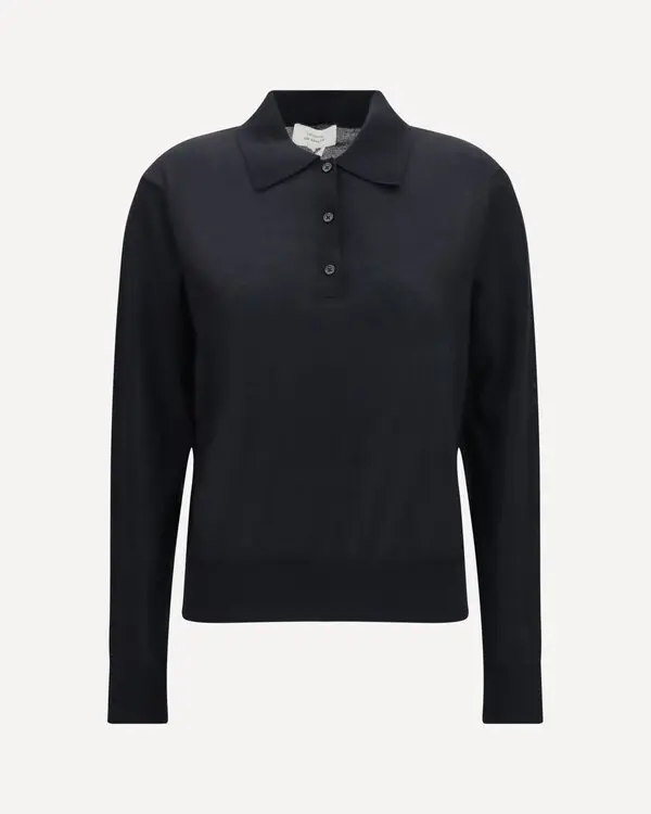 Loulou De Saison Miles Long-sleeve Fine-knit Polo - Black
