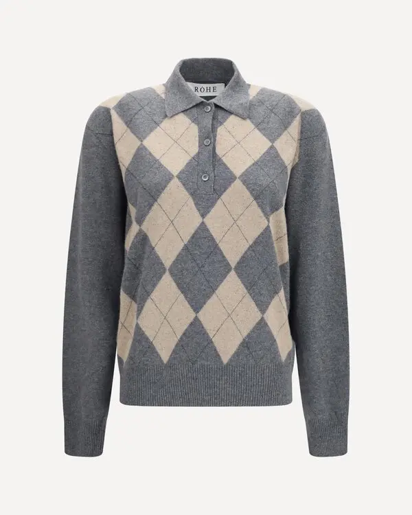 RÓHE Argyle Polo Shirt - Grey