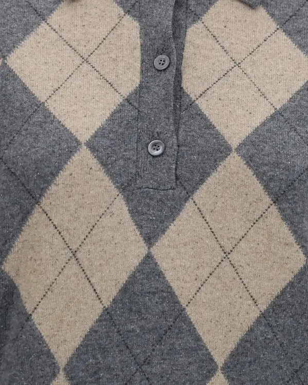RÓHE Argyle Polo Shirt - Grey