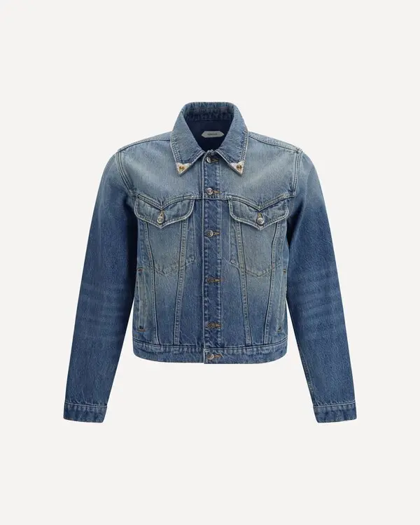 Versace Stonewashed Denim Jacket With Medusa Embellishments - Light Blue