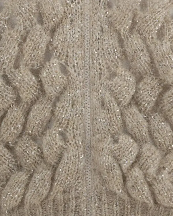Brunello Cucinelli Mohair And Wool Blend Cardigan With Sequin Details - Beige