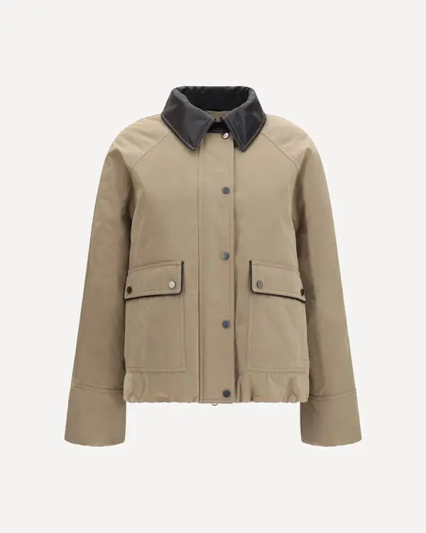 Brunello Cucinelli Padded Down Jacket With Leather Collar - Beige