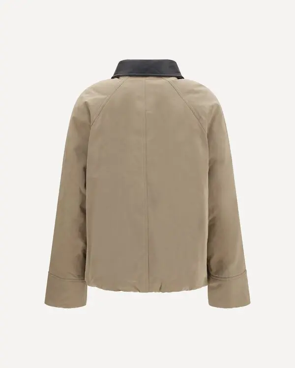Brunello Cucinelli Padded Down Jacket With Leather Collar - Beige