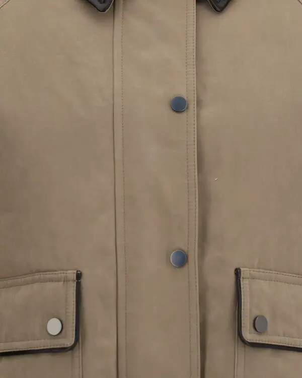 Brunello Cucinelli Padded Down Jacket With Leather Collar - Beige