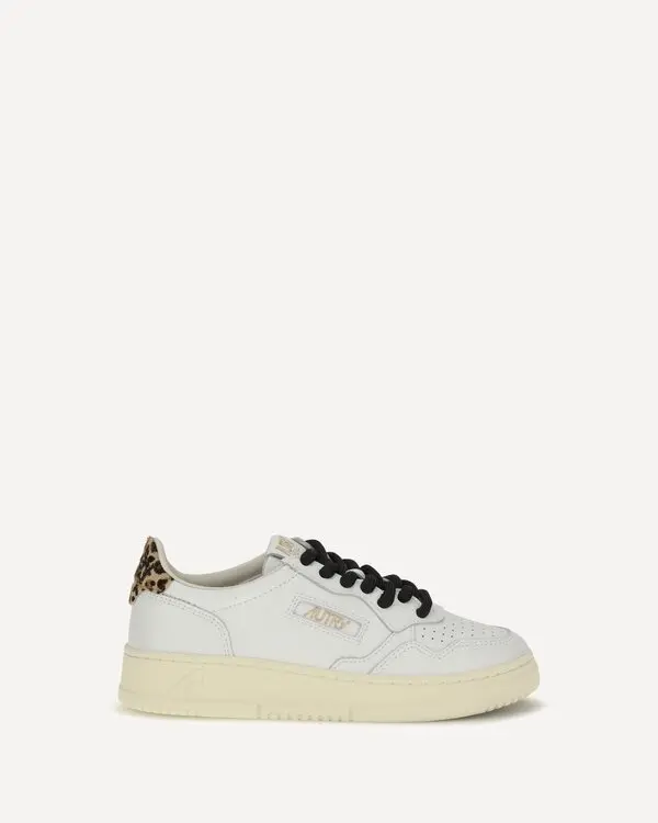 AUTRY Medalist Low Leather Sneakers With Leopard Detail - White