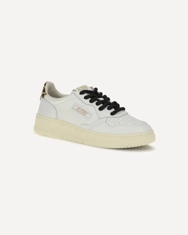 AUTRY Medalist Low Leather Sneakers With Leopard Detail - White