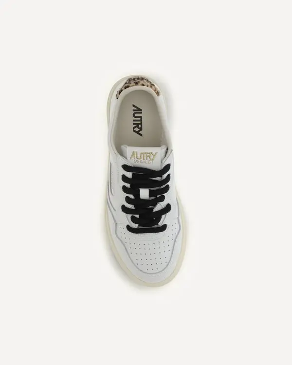 AUTRY Medalist Low Leather Sneakers With Leopard Detail - White