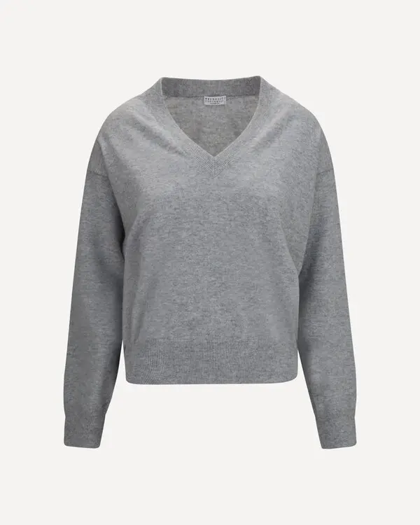 Brunello Cucinelli V-neck Cashmere Sweater - Grey