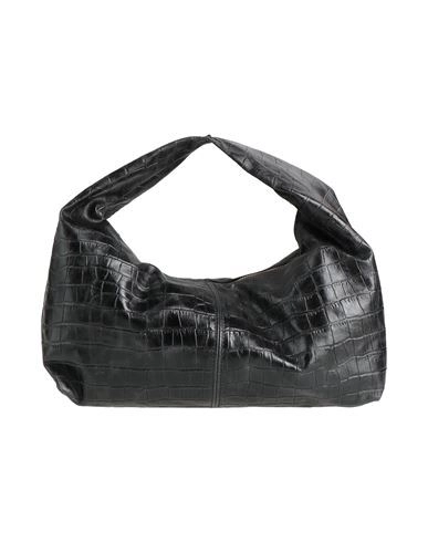 LAURA DI MAGGIO Dark Leather Hobo Bag With Crocodile-effect - Black