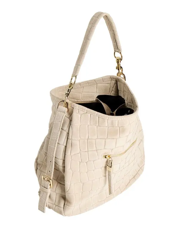 LAURA DI MAGGIO Suede Crocodile-effect Handbag - White