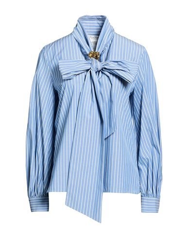 Max Mara Striped Cotton Poplin Bow Shirt - Light Blue