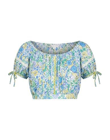 Poupette St Barth Viscose Floral Print Cold-shoulder Crop Top - Blue