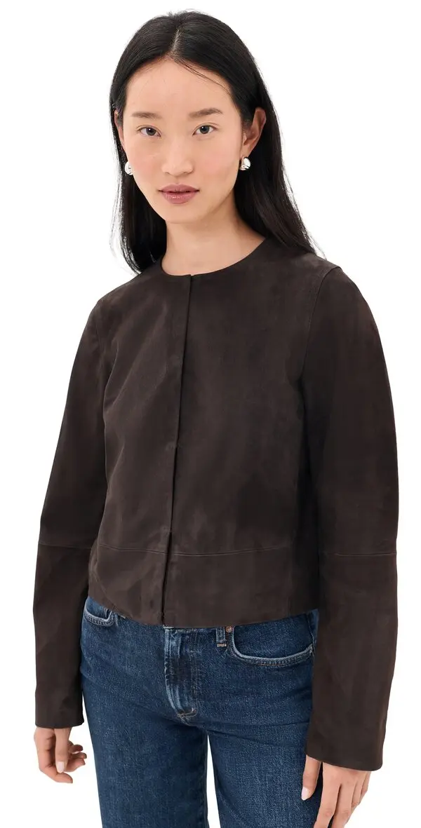 Vince Collarless Cropped Suede Jacket