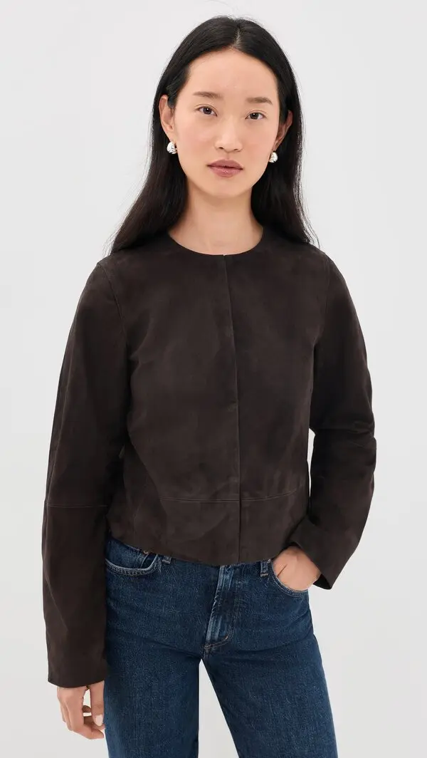 Vince Collarless Cropped Suede Jacket
