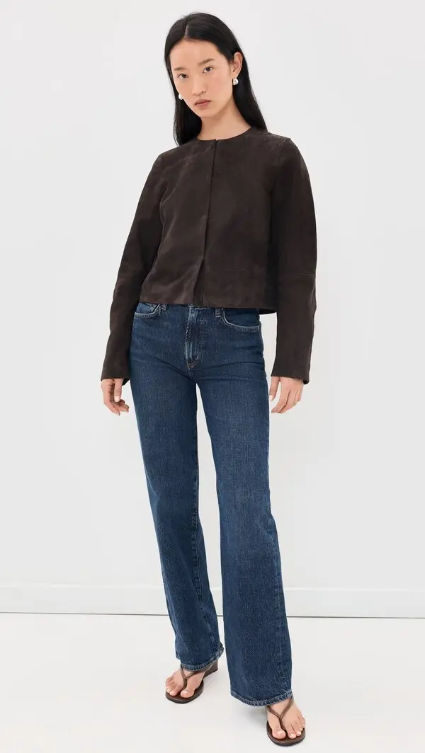 Vince Collarless Cropped Suede Jacket