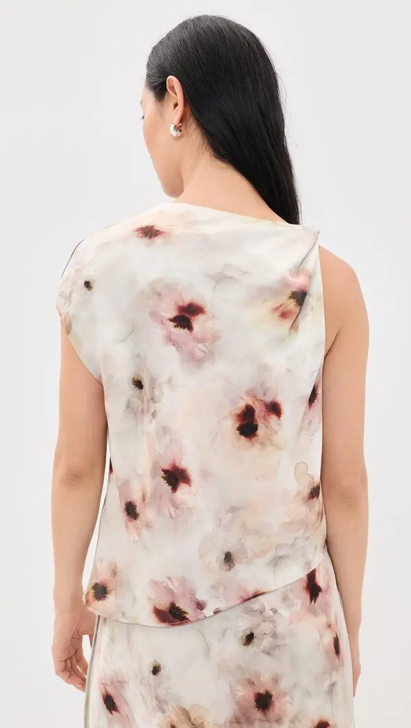 Vince Watercolor Floral Twist Shoulder Top