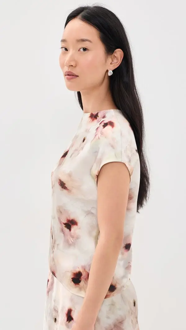 Vince Watercolor Floral Twist Shoulder Top