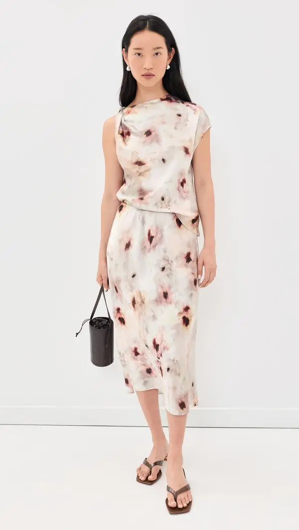 Vince Watercolor Floral Twist Shoulder Top