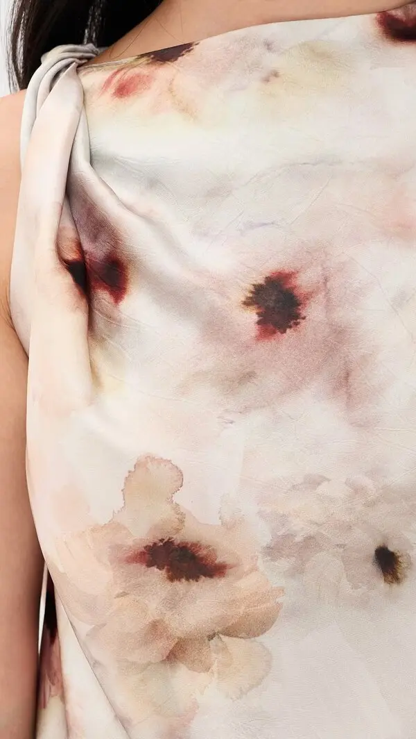 Vince Watercolor Floral Twist Shoulder Top