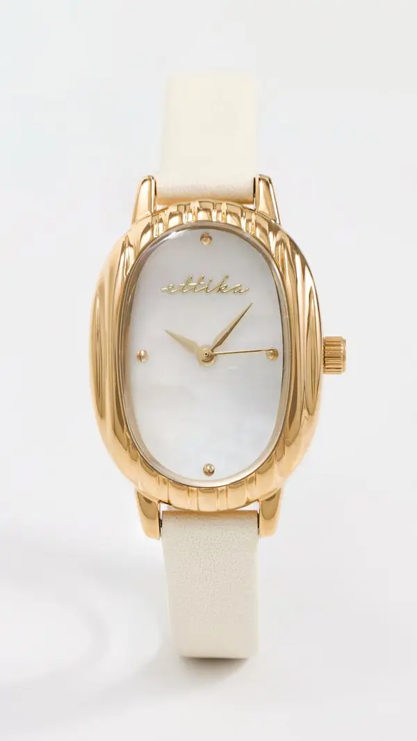 Ettika Timeless Texture Leather Watch With Mother-of-pearl Dial
