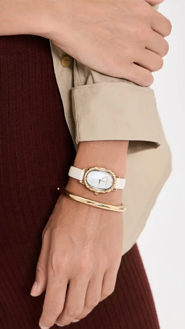 Ettika Timeless Texture Leather Watch With Mother-of-pearl Dial