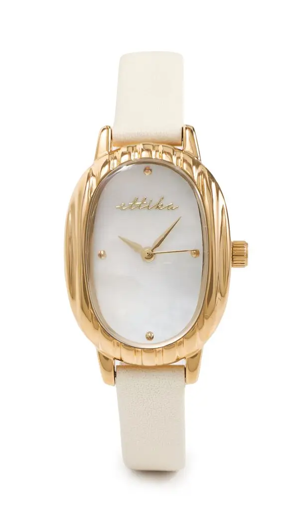 Ettika Timeless Texture Leather Watch With Mother-of-pearl Dial