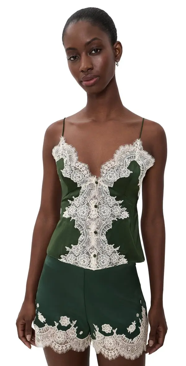 Alice + Olivia Julietta Cutaway Lace Slip Top - Dark Fern