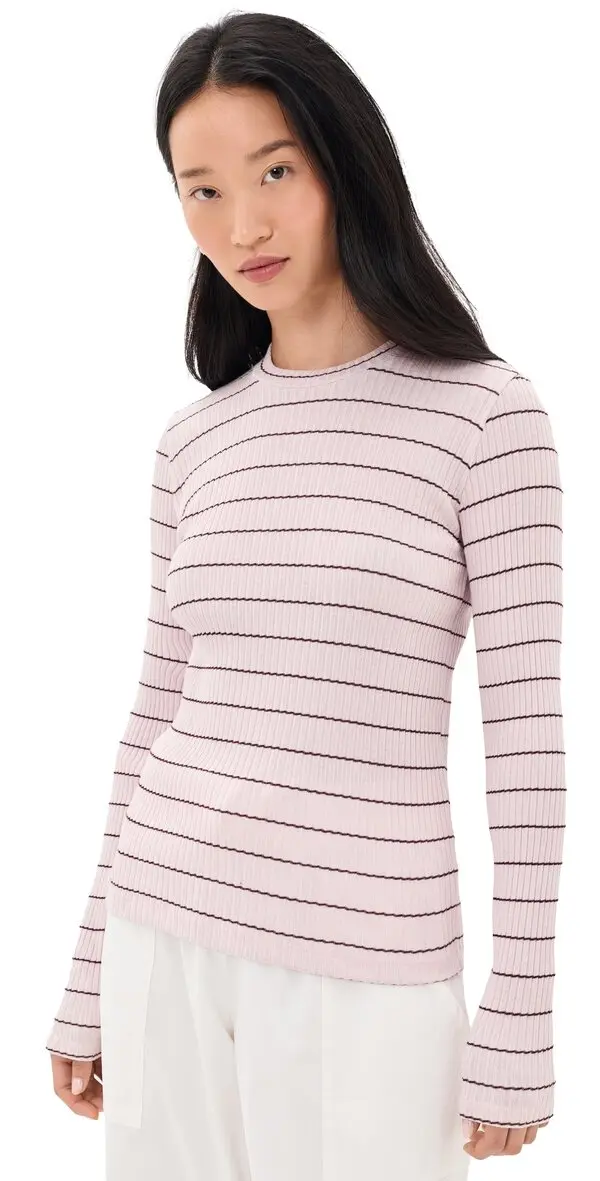 Vince Rib Stripe Long Sleeve Crew Tee