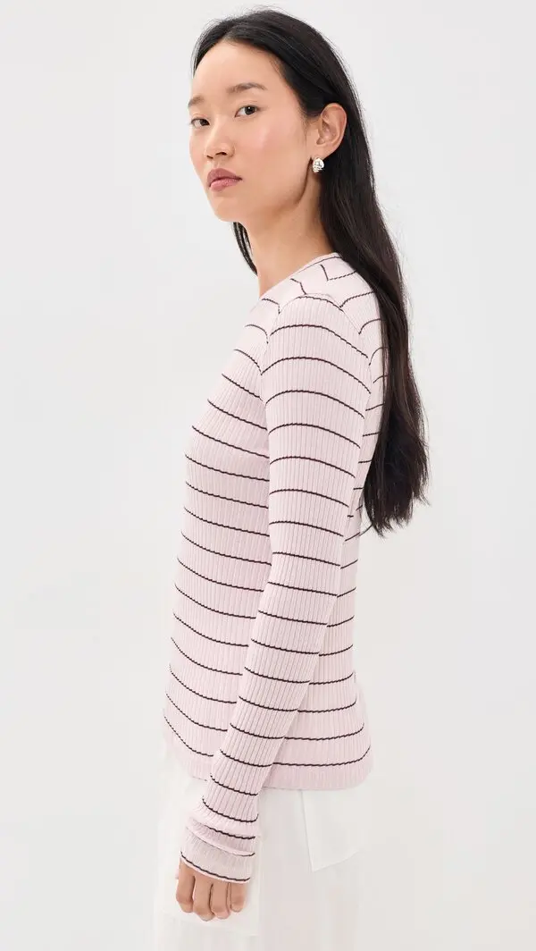 Vince Rib Stripe Long Sleeve Crew Tee