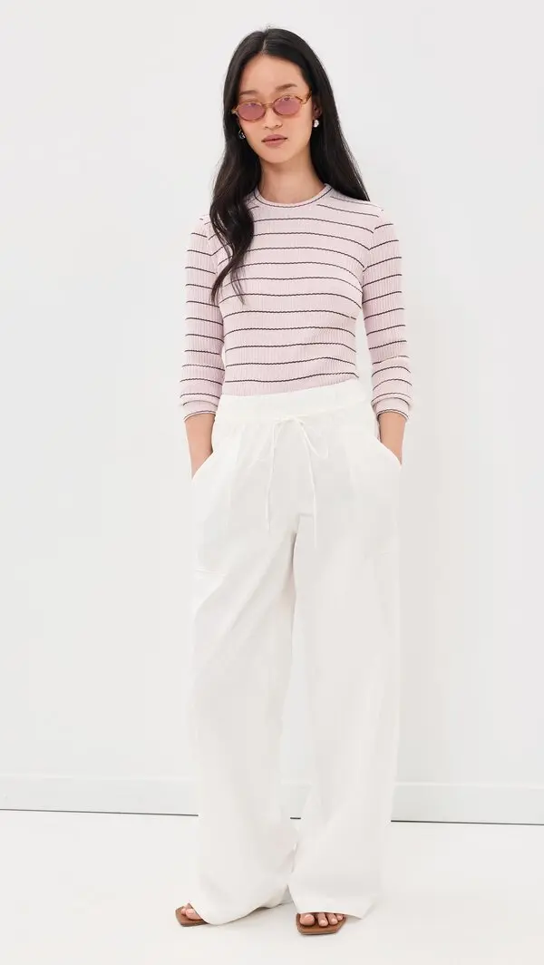 Vince Rib Stripe Long Sleeve Crew Tee