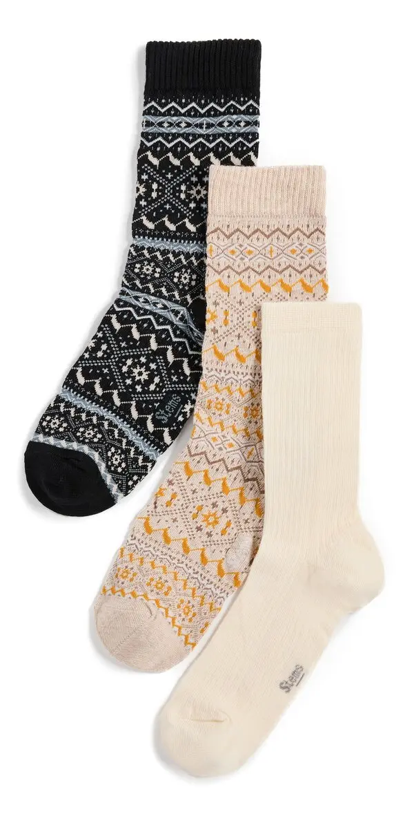 STEMS Snowflake Cashmere Socks 3 Pack - Camel/black/ivory