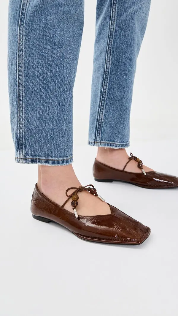 ALOHAS Sway Beads Leather Ballet Flats