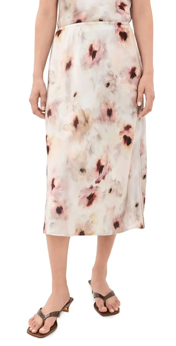Vince Watercolor Floral Slip Skirt - Soft Peony