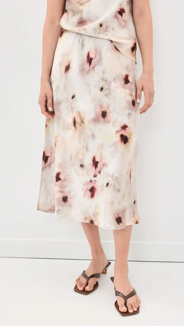 Vince Watercolor Floral Slip Skirt