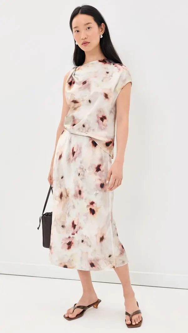 Vince Watercolor Floral Slip Skirt