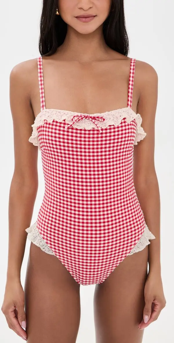 MONTCE Micro Gingham Jacelyn Ruffle One Piece - Red Micro Gingham