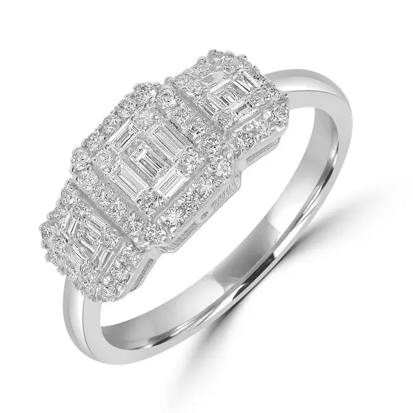 ARTISAN Three-row Baguette And Round Diamond Halo Ring In 18k Gold - White