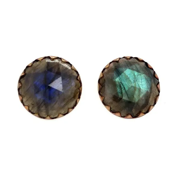 ARTISAN Labradorite Stud Earrings In 18k Rose Gold