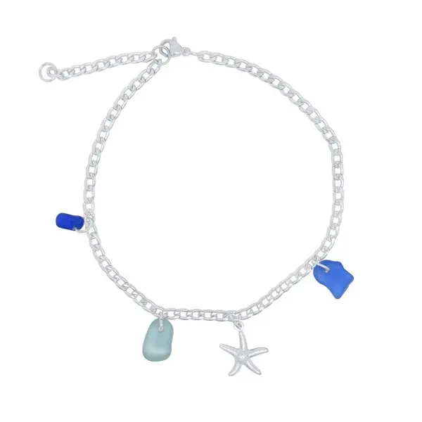GLASSTYK Starfish And Sea Glass Anklet - Blue