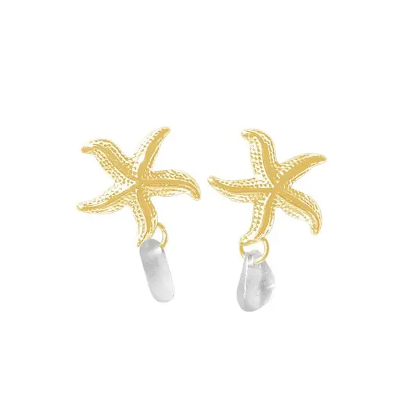 GLASSTYK Starfish Earrings Sea Glass Gold - White
