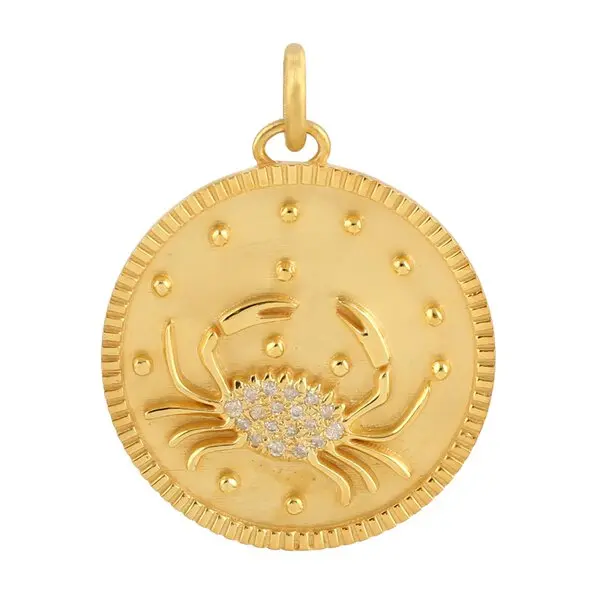 ARTISAN Gold / Yellow Cancer Zodiac Diamond Medallion Pendant In 14k Yellow Gold - Gold/yellow