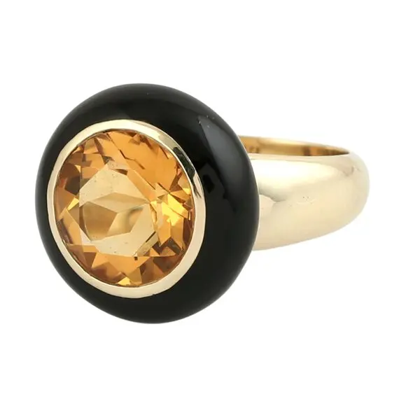 ARTISAN Black / Gold / Yellow Citrine & Enamel Cocktail Ring In 14k Yellow Gold - Black/gold/yellow